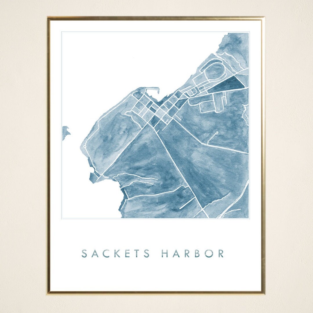 SACKETS HARBOR New York Hand Painted Map Watercolor Print City - Etsy
