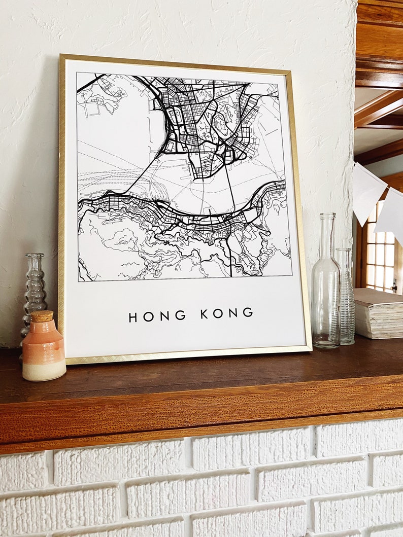 HONG KONG Map Hand Drawn Street Map China City Map Drawing Black and ...