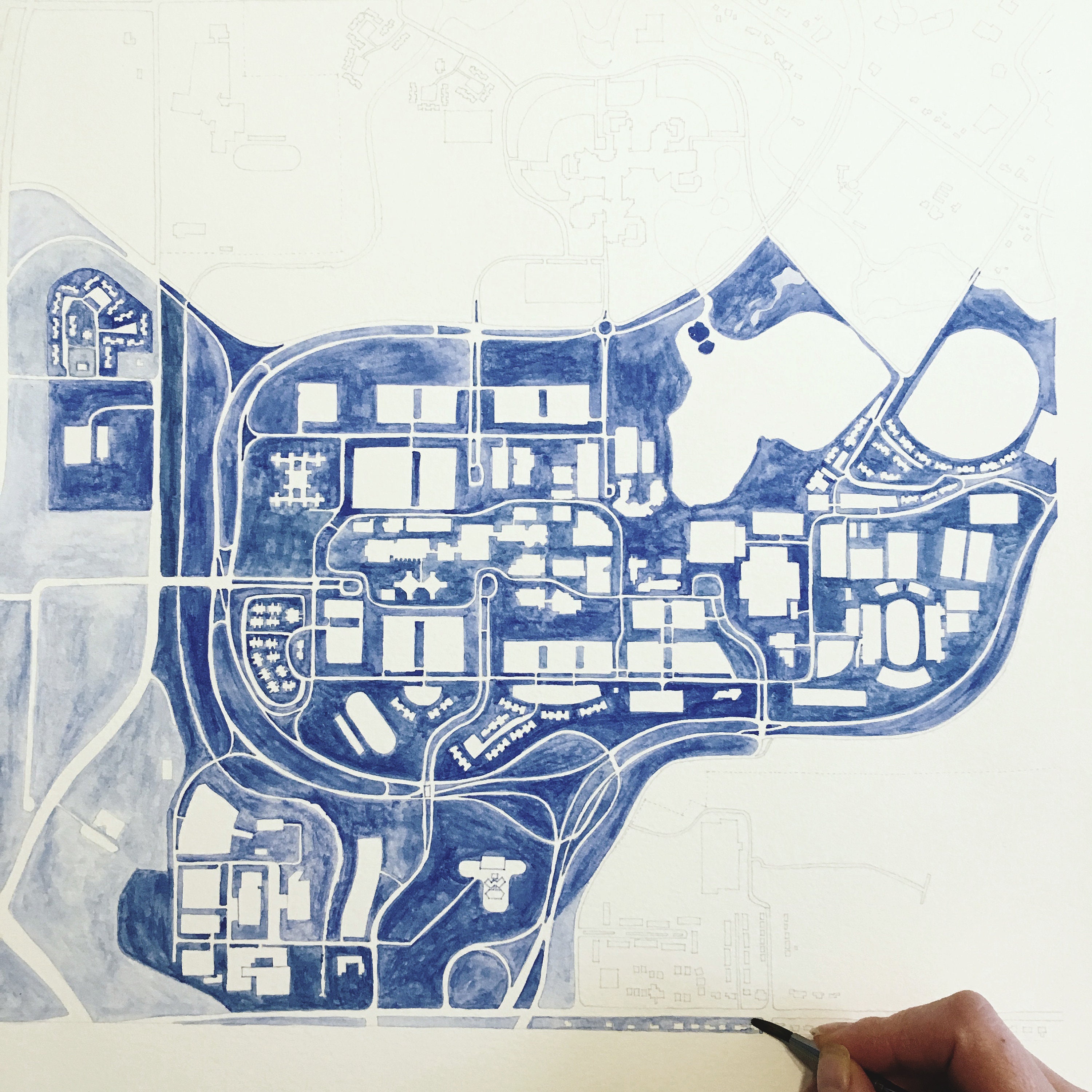 16 Custom Watercolor Art Map YOUR CAMPUS University Plan | Etsy