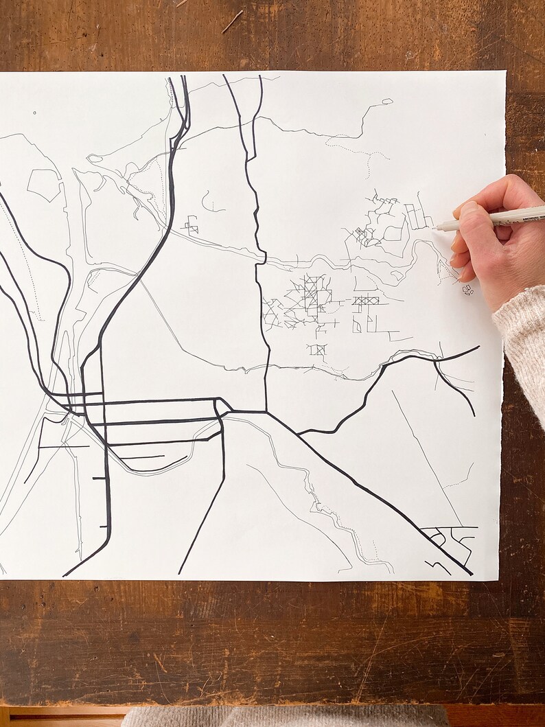 ITHACA Street Map NEW YORK City Map Drawing Black and White (art Print ...