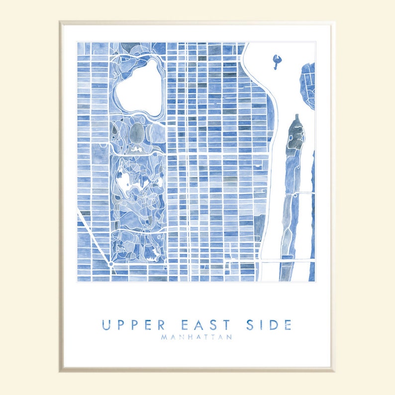 Upper East Side MANHATTAN Map Watercolor Print New York City | Etsy