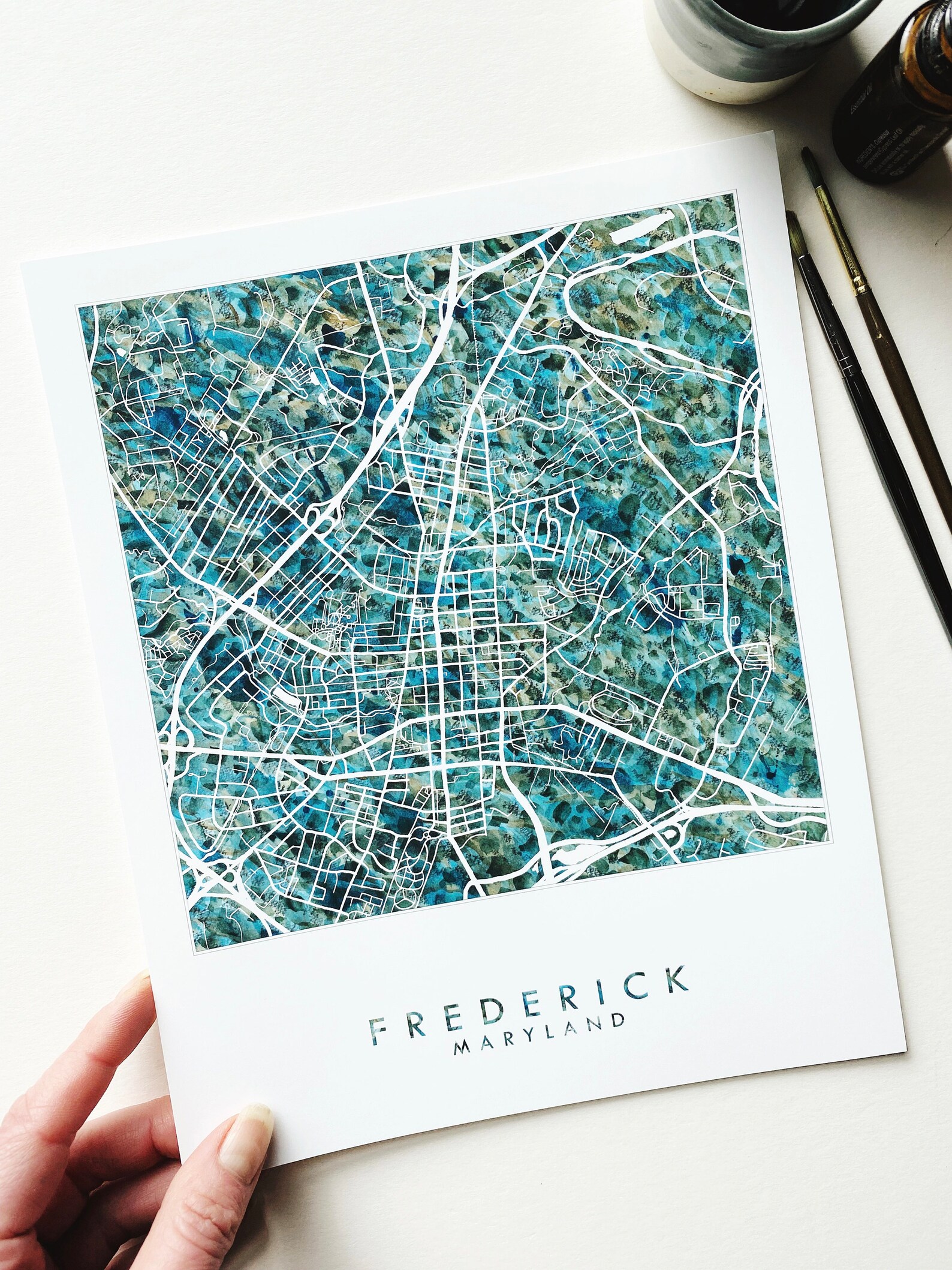 FREDERICK Maryland Map Urban Fabric Watercolor Texture Painting ...