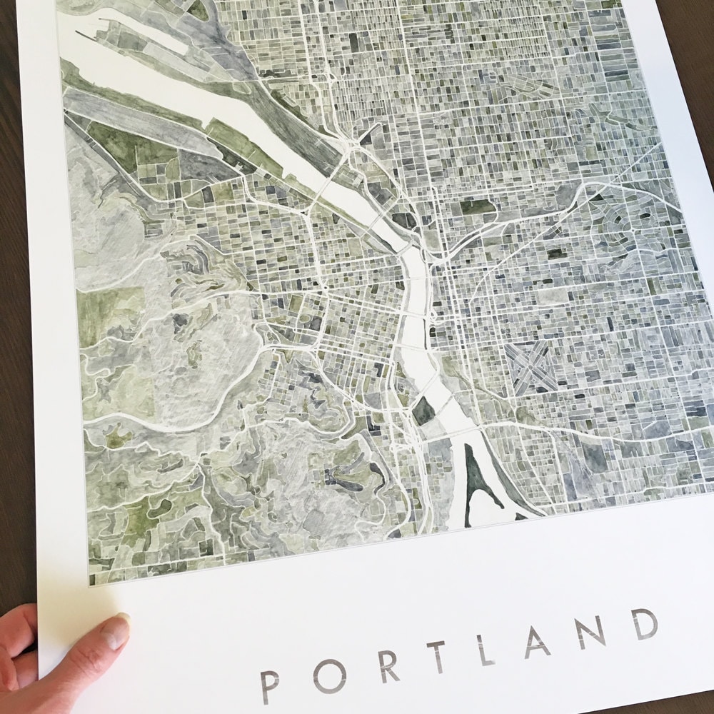 PORTLAND Map Watercolor Print OREGON City Plan (art Print) Anniversary ...