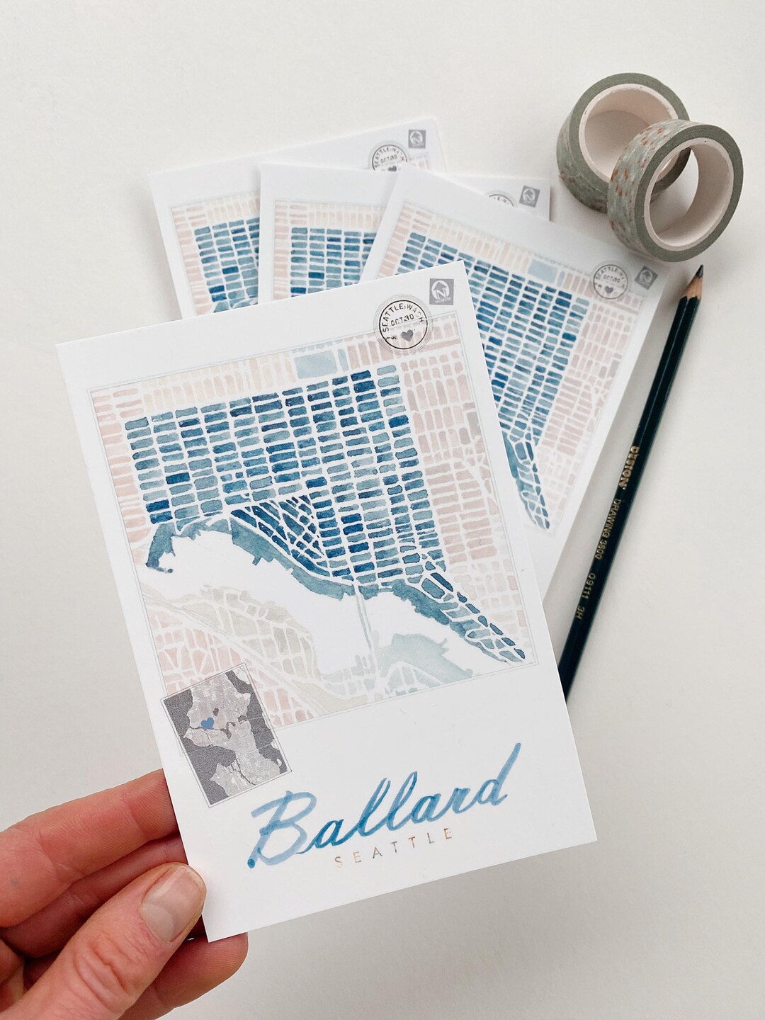 BALLARD Neighborhood SEATTLE Washington Watercolor Map Standard ...
