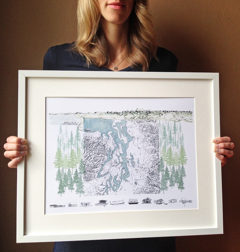 PUGET SOUND Life Map Washington (art Print) Seattle Tacoma Olympia ...
