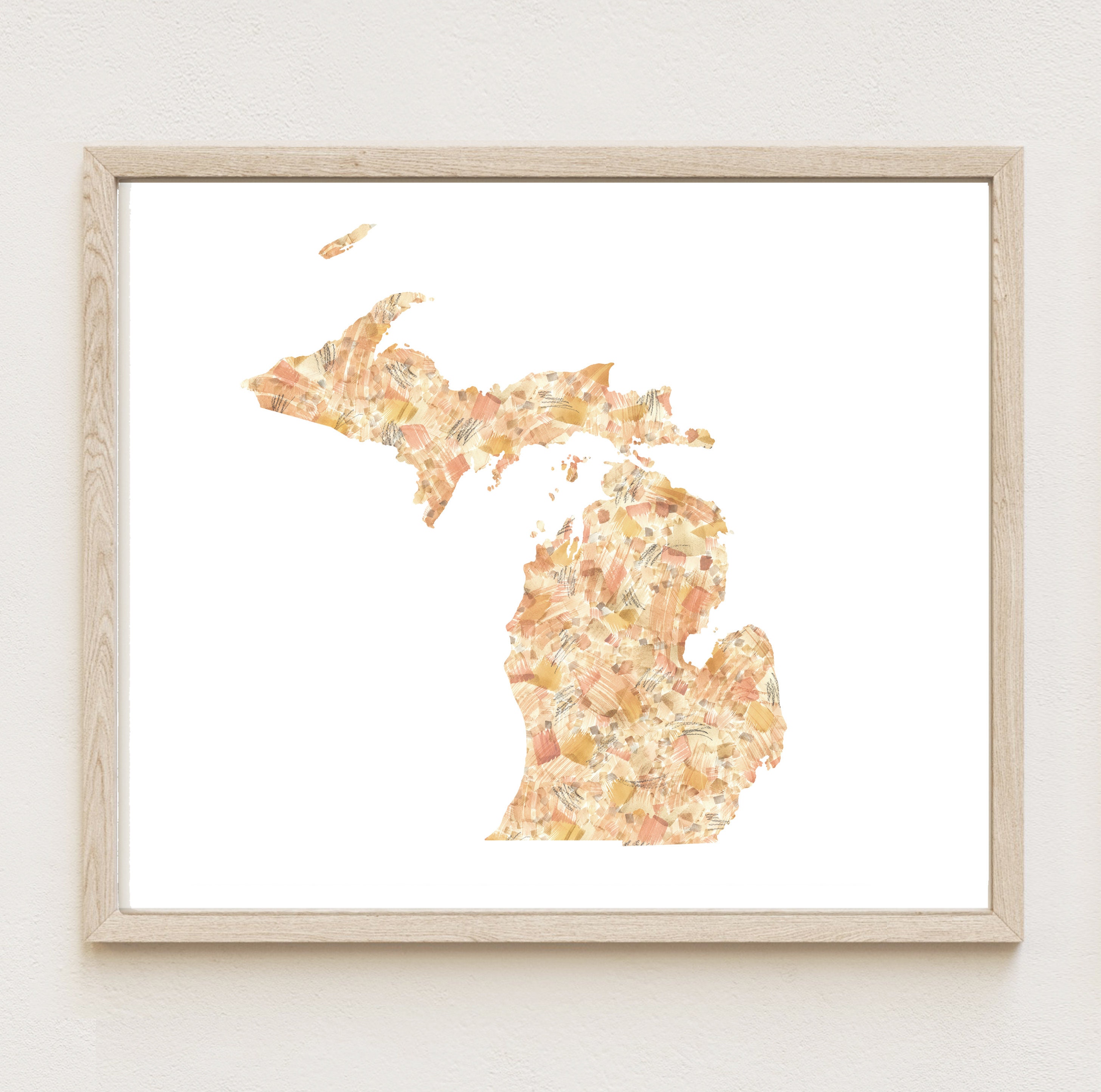 MICHIGAN State Map Urban Fabric Watercolor Texture Painting USA (art ...