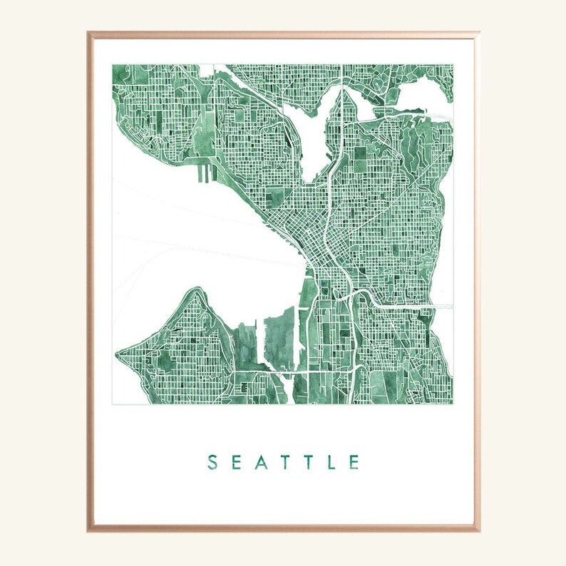 Downtown SEATTLE Map Watercolor Print WASHINGTON City Block | Etsy