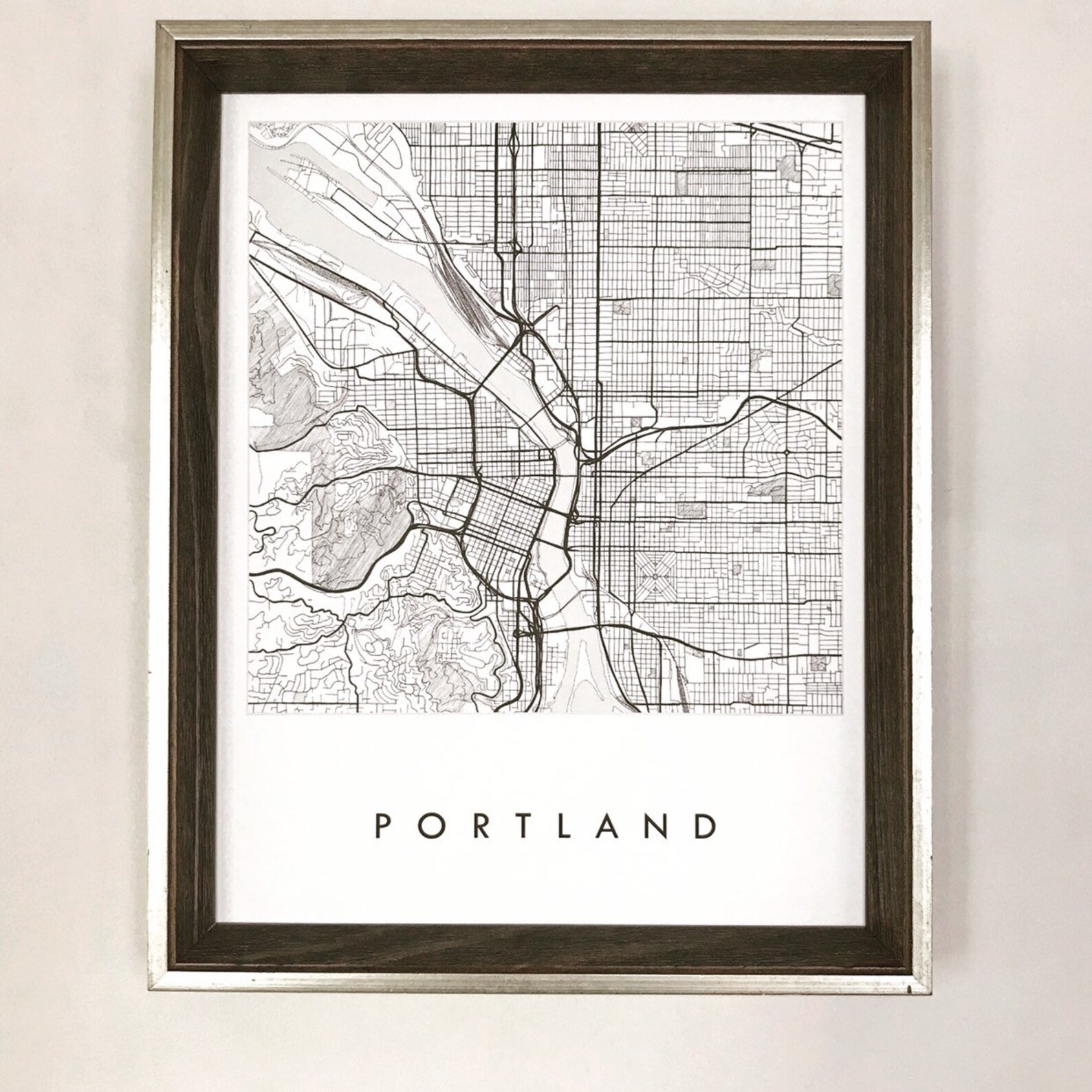 PORTLAND Map Street Map OREGON City Map Drawing Black and White (art ...