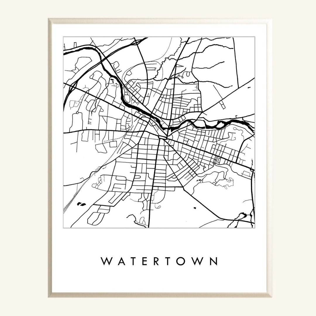 WATERTOWN New York Map Hand Drawn Street Map Drawing Black and White ...