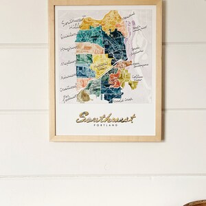 SOUTHWEST Portland Neighborhood Map Colorful Watercolor Print OREGON ...