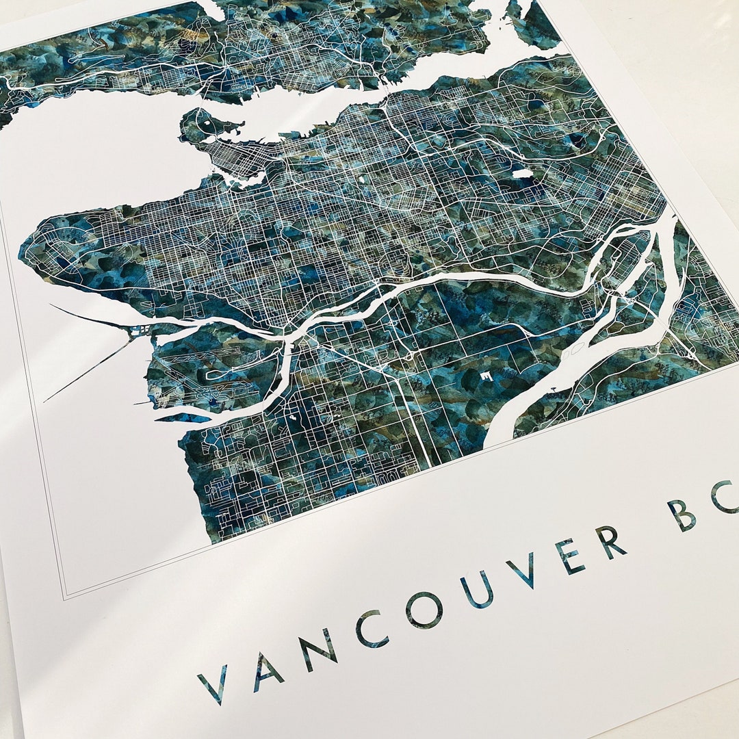 VANCOUVER BC Map Urban Fabric Watercolor Texture Painting Canada City ...