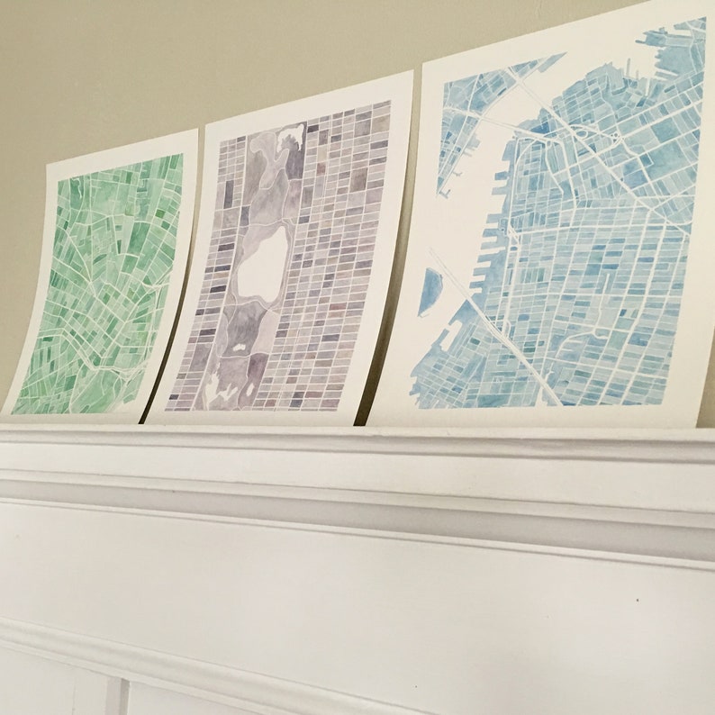 10 Custom Watercolor Art Map YOUR TOWN Block Plan | Etsy