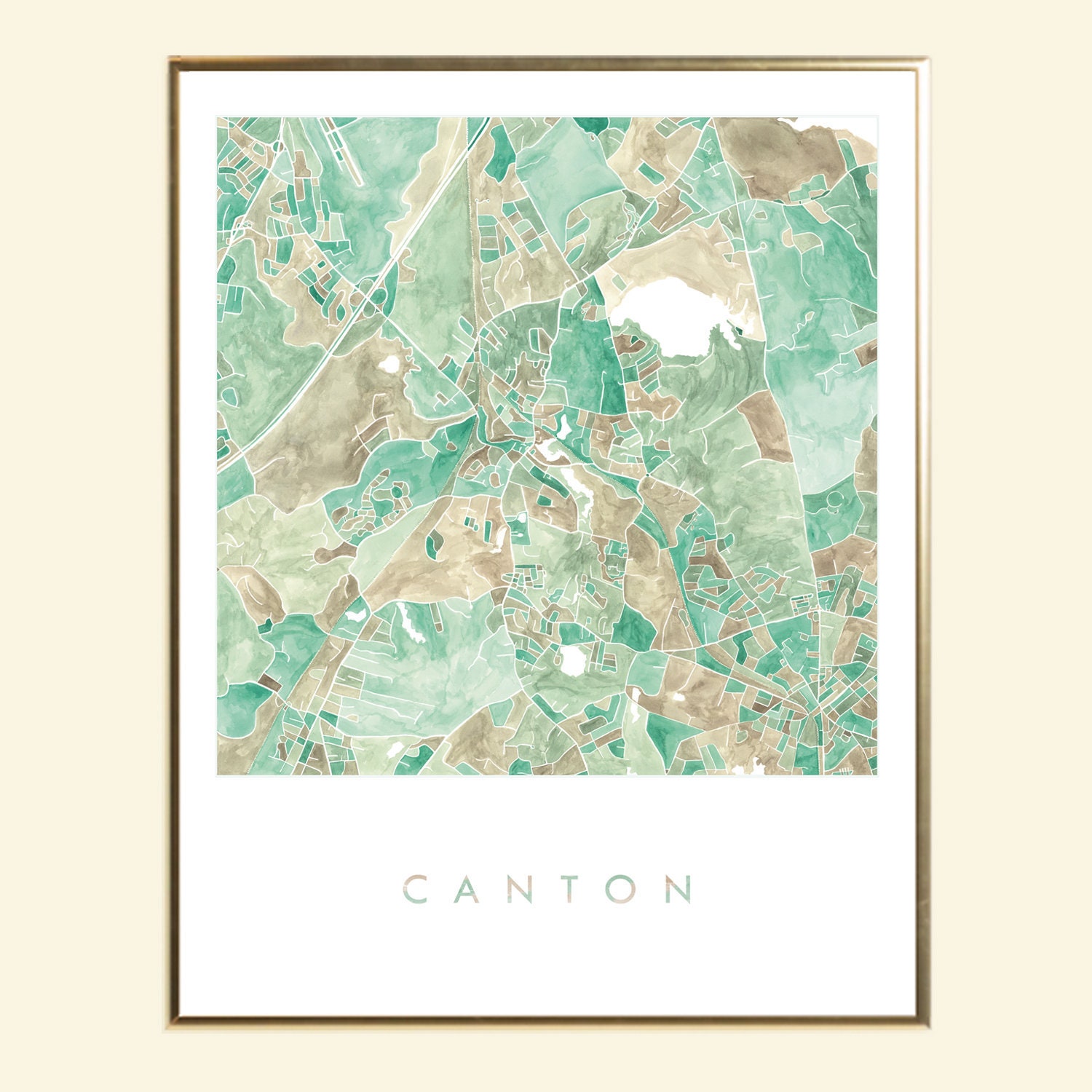 CANTON Map Watercolor Print City Block Plan art Print | Etsy