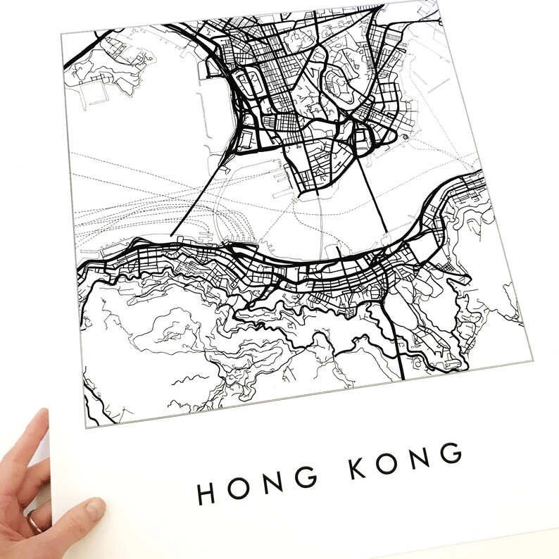 HONG KONG Map Hand Drawn Street Map China City Map Drawing Black and ...