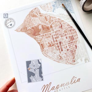 MAGNOLIA Seattle Neighborhood Map Watercolor Print WASHINGTON City ...