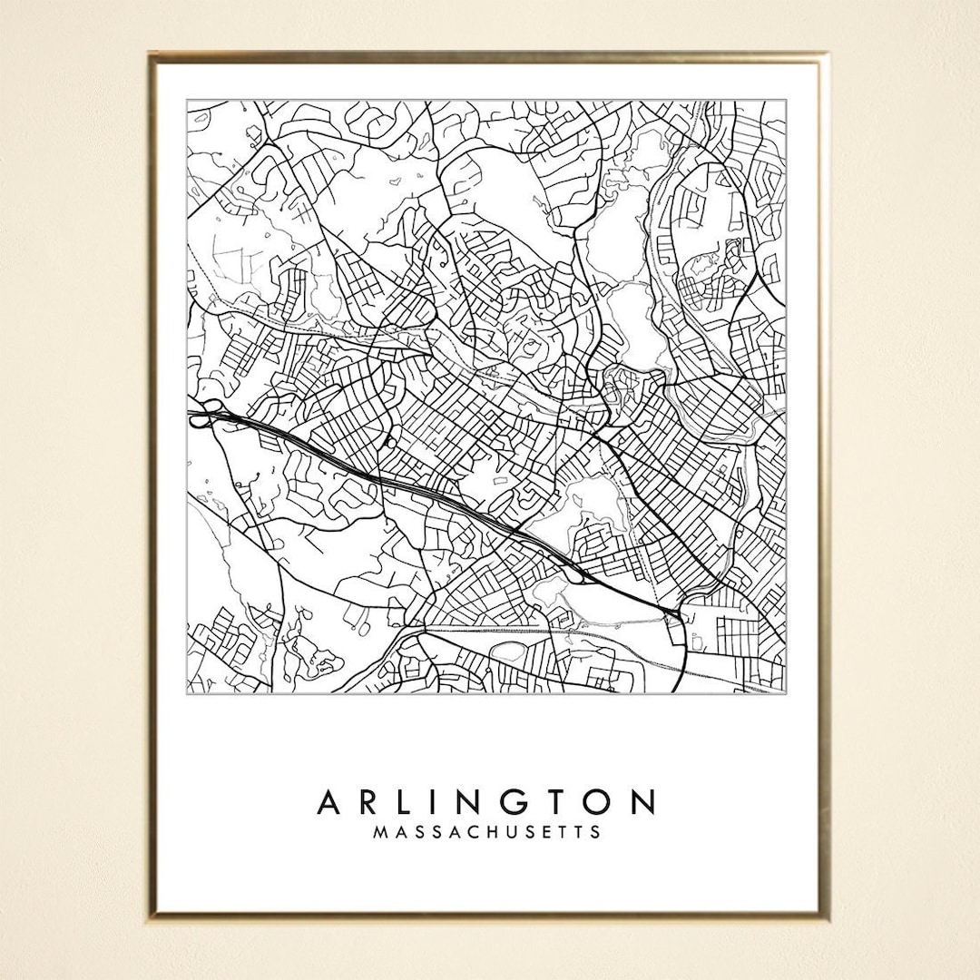 ARLINGTON Street Map MASSACHUSETTS City Map Drawing Black and White art ...