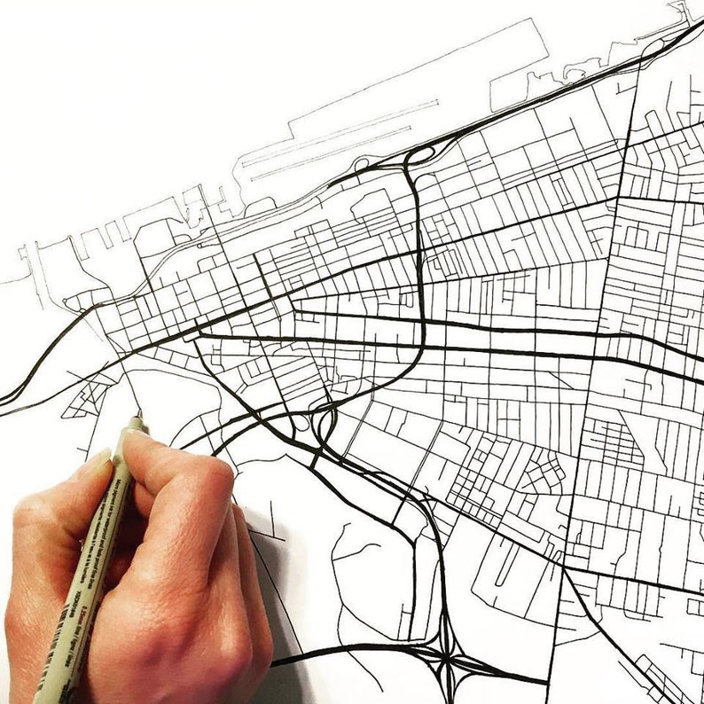 CLEVELAND Map Street Map OHIO City Map Drawing Black and White - Etsy