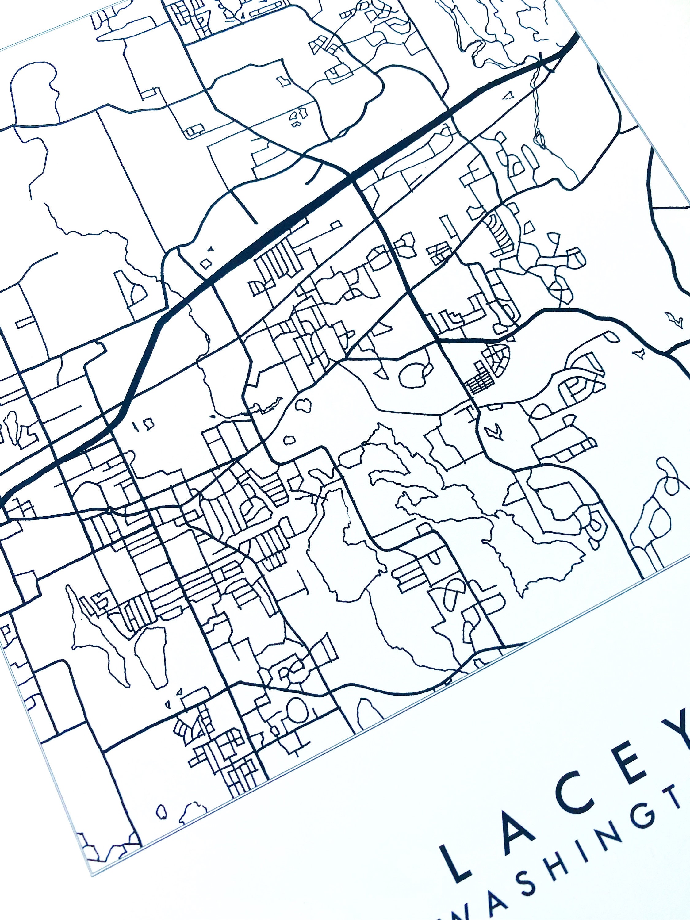 LACEY Street Map WASHINGTON City Map Drawing Black and White (art Print ...