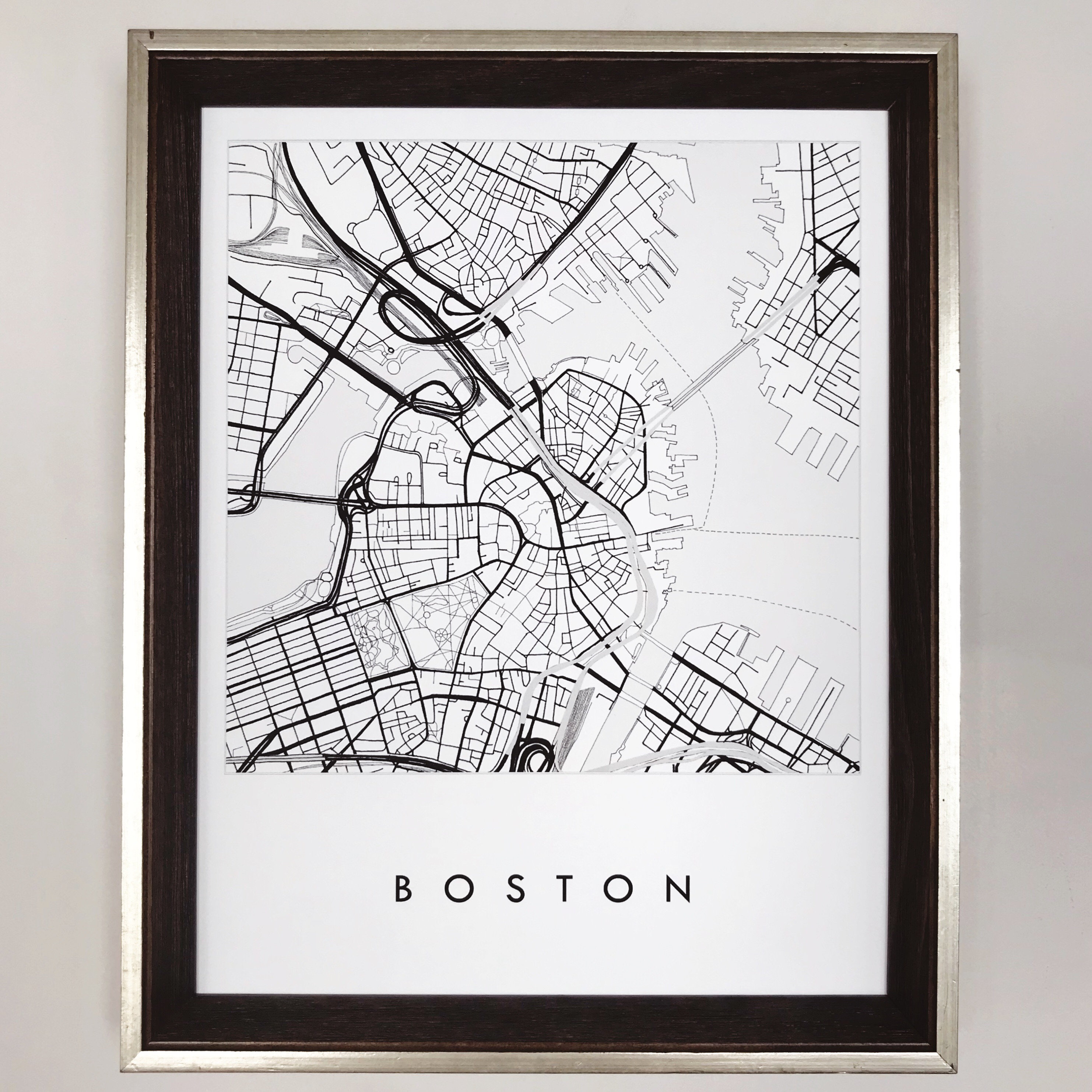 BOSTON Map Street Map MASSACHUSETTS City Map Drawing Black and | Etsy