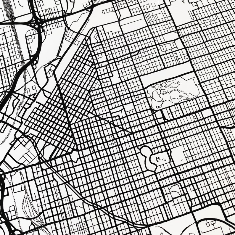 DENVER Street Map COLORADO City Map Drawing Black and White (art Print ...