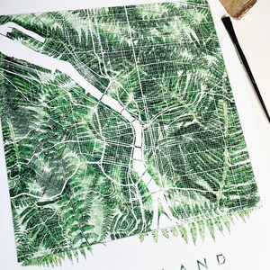 PORTLAND Map Ferns Botanical Map Painting OREGON (art Print) Flora ...