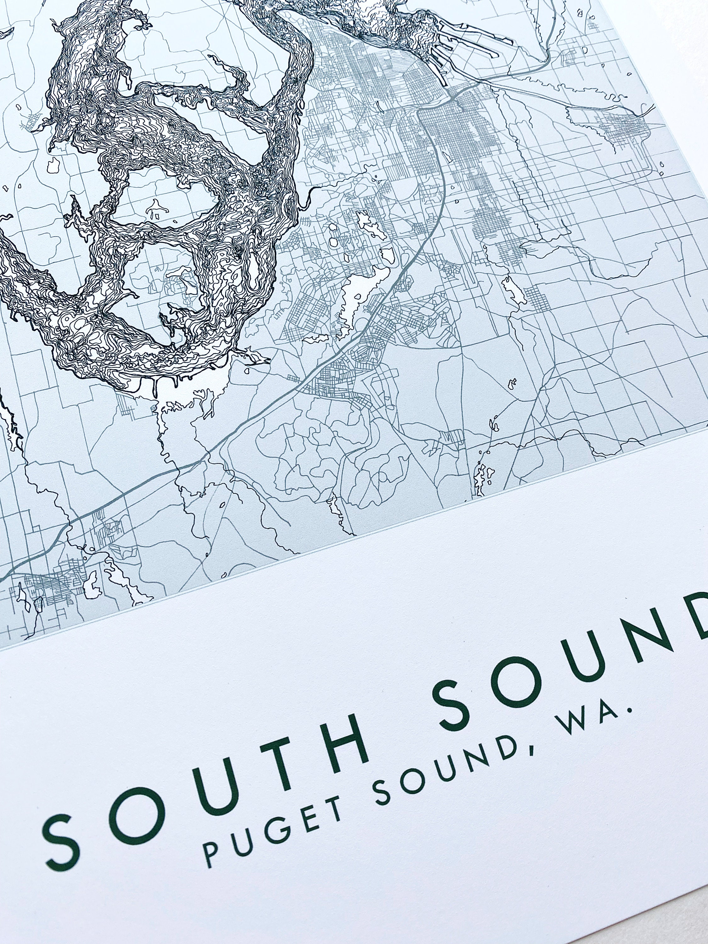 SOUTH Puget SOUND Map Hand Drawn Topographic Map WASHINGTON Bathymetric ...