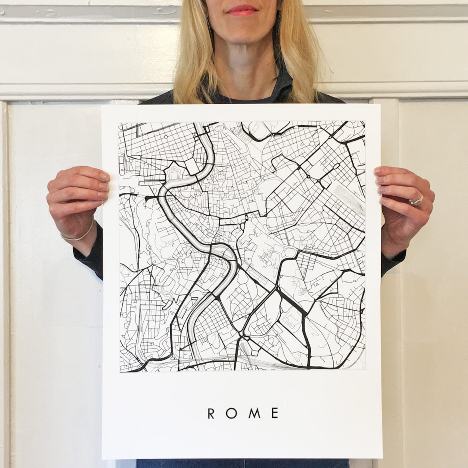 ROME Map Hand Drawn Street Map ITALY City Map Drawing Black and White ...