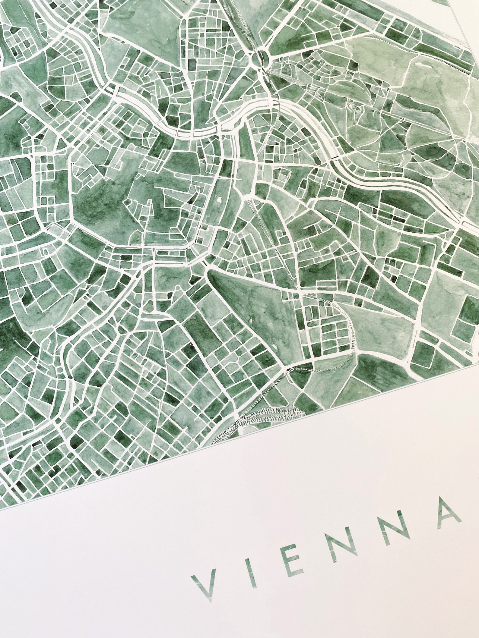 VIENNA Map Hand Painted Watercolor Map Print AUSTRIA City Block Plan ...