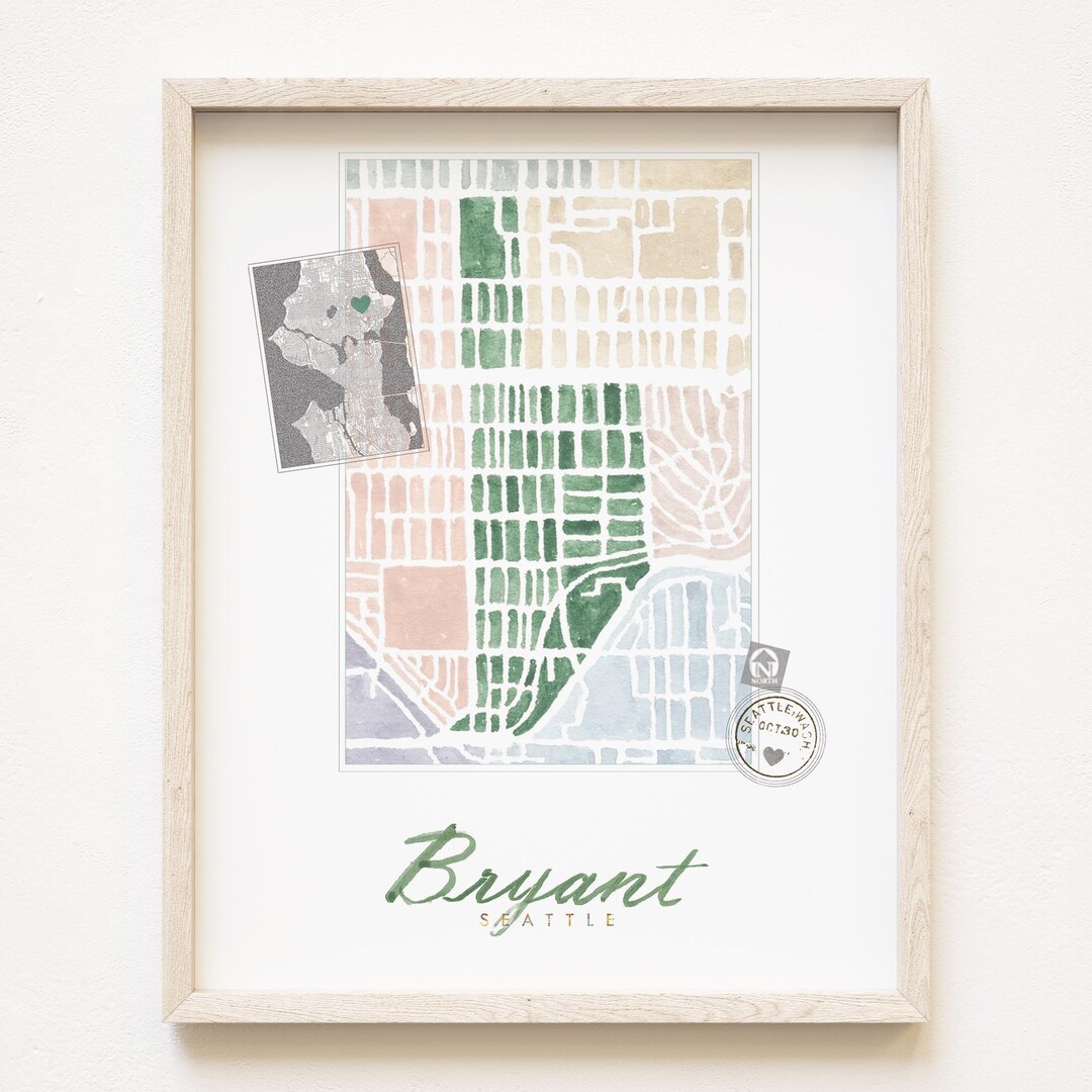 BRYANT Seattle Neighborhood Map Watercolor Print WASHINGTON City Block ...