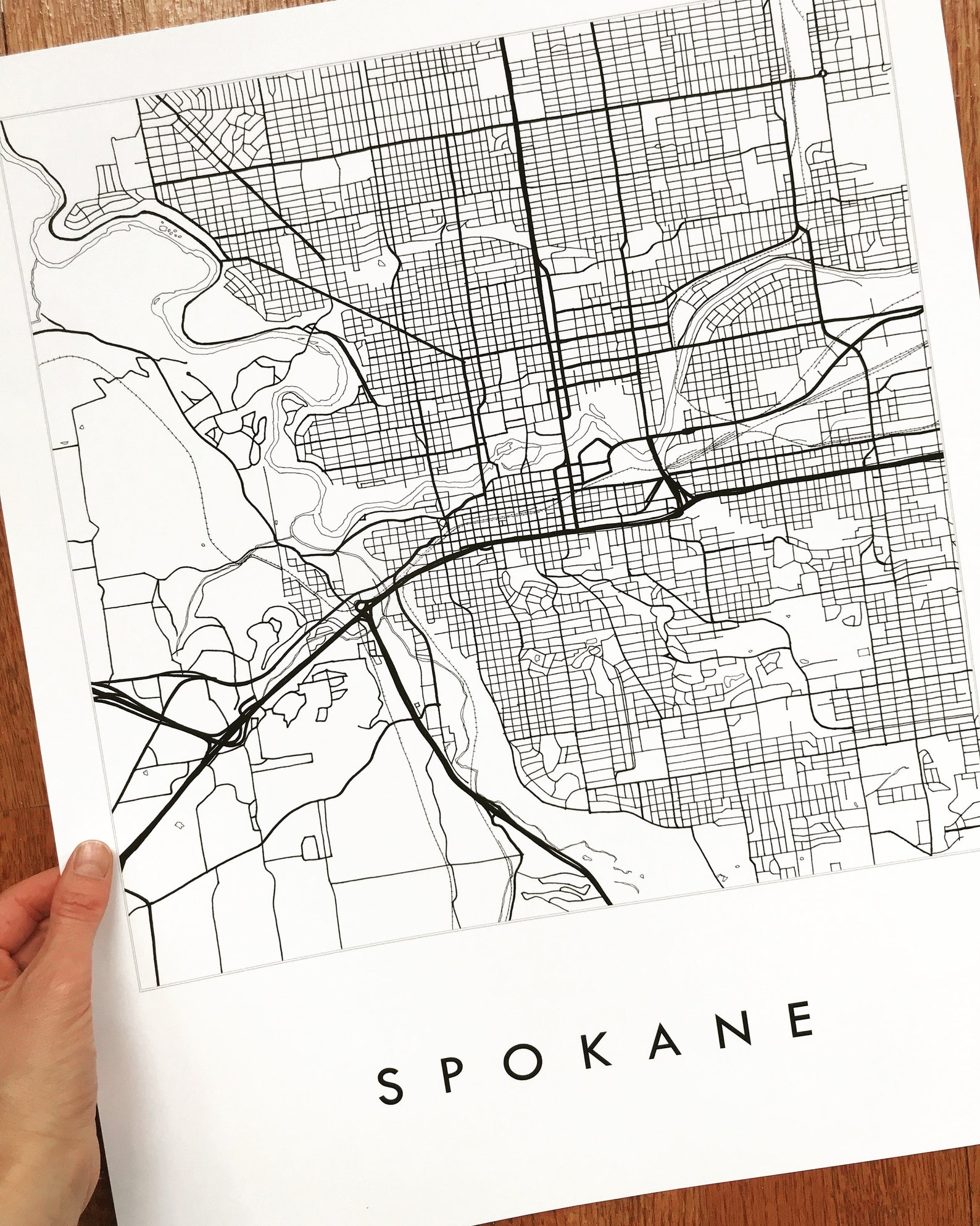 SPOKANE Map Street Map WASHINGTON City Map Drawing Black and - Etsy