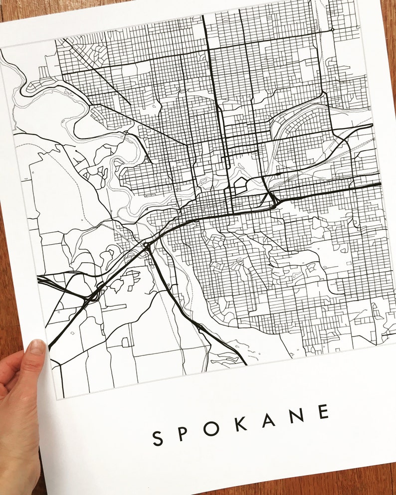 SPOKANE Map Street Map WASHINGTON City Map Drawing Black and - Etsy