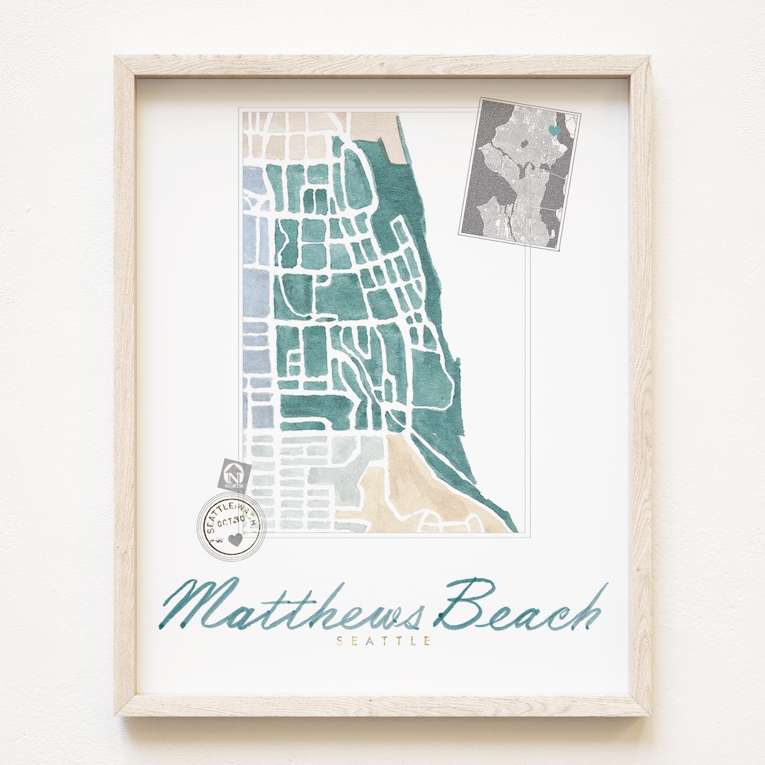 MATTHEWS BEACH Seattle Neighborhood Map Watercolor Print WASHINGTON ...