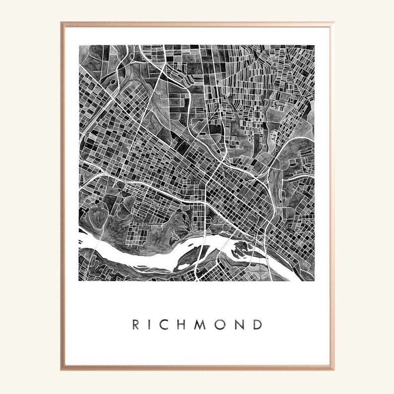 RICHMOND Map Watercolor Print VIRGINIA City Block Plan art - Etsy