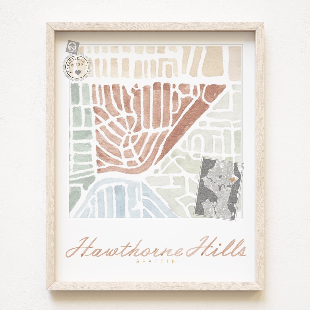 HAWTHORNE HILLS Seattle Neighborhood Map Watercolor Print WASHINGTON ...