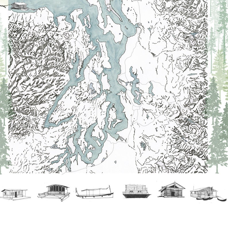 PUGET SOUND Life Map Washington (art Print) Seattle Tacoma Olympia ...