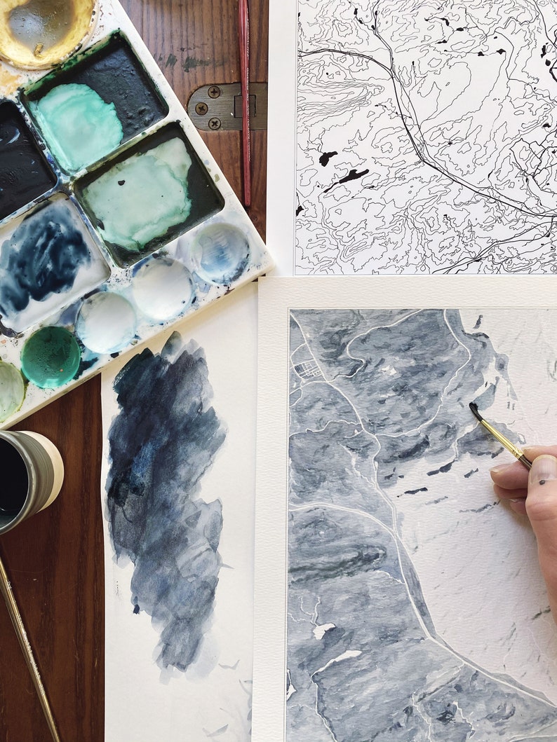 16 Custom Watercolor Art Map LANDSCAPE Block Plan - Etsy