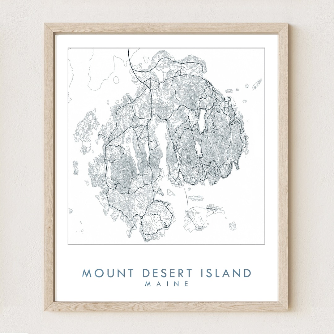 Mount Desert Island Map Hand Drawn Topographical Street Map Maine ...
