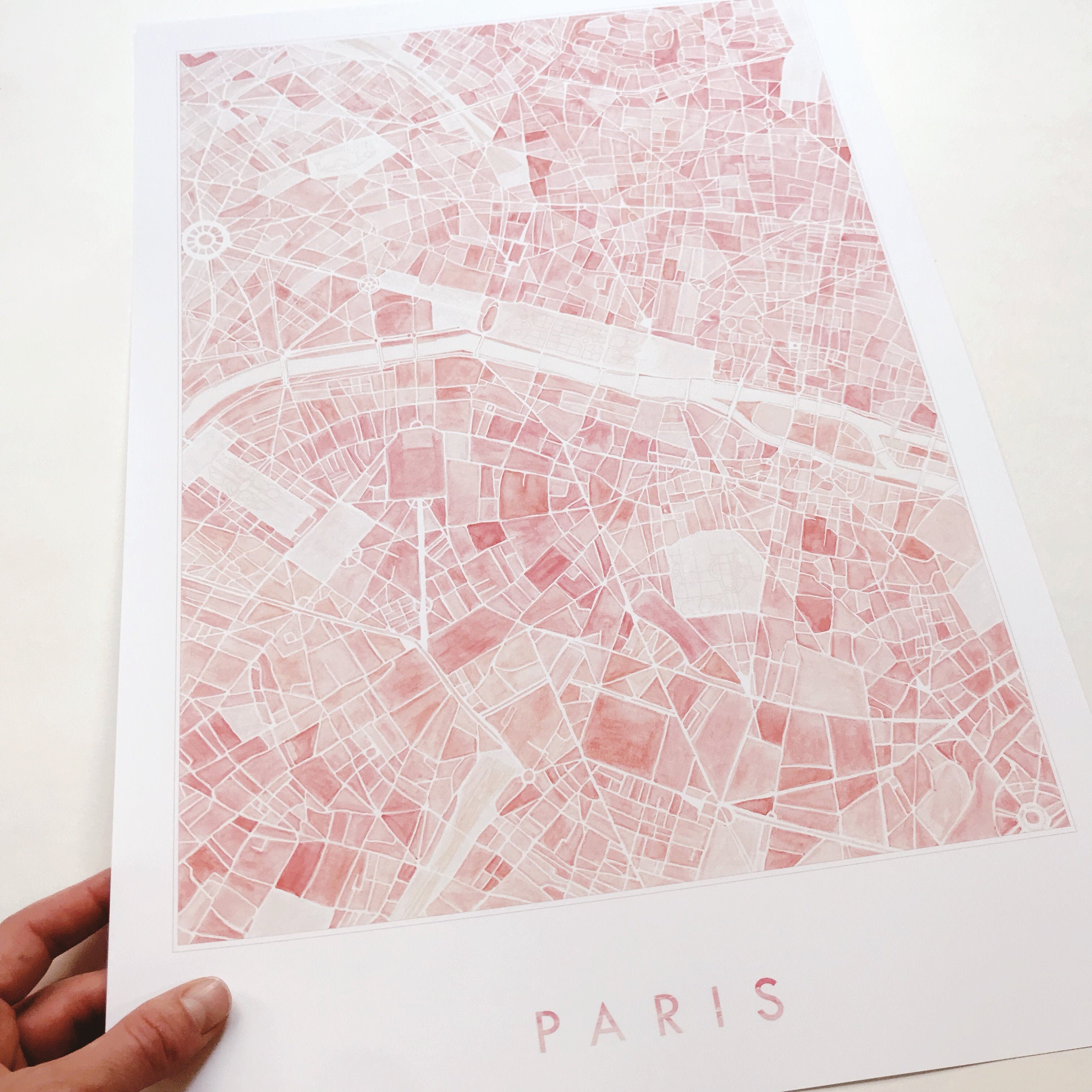 PARIS Map Hand Painted Watercolor Print FRANCE City Block Plan (art ...