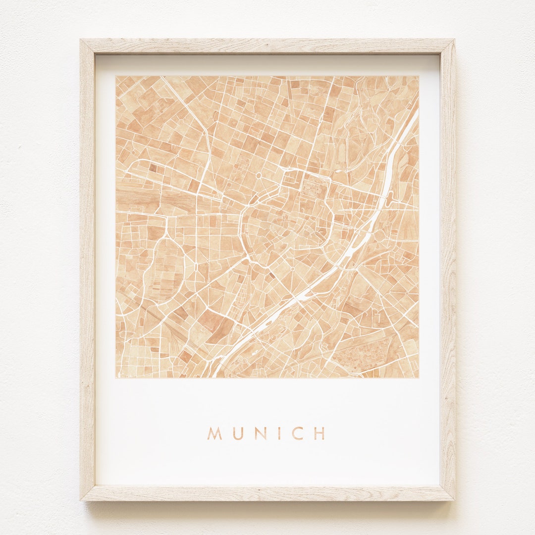 MUNICH Map Hand Painted Watercolor Map Print GERMANY City Block Plan ...