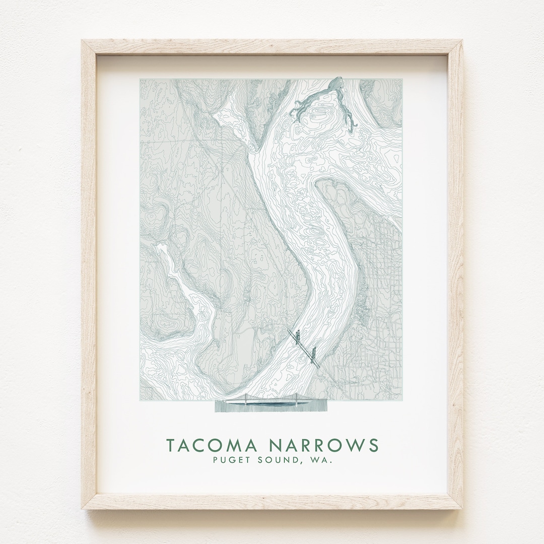 Tacoma NARROWS Gig Harbor Point Defiance Map Hand Drawn Topographic Map ...