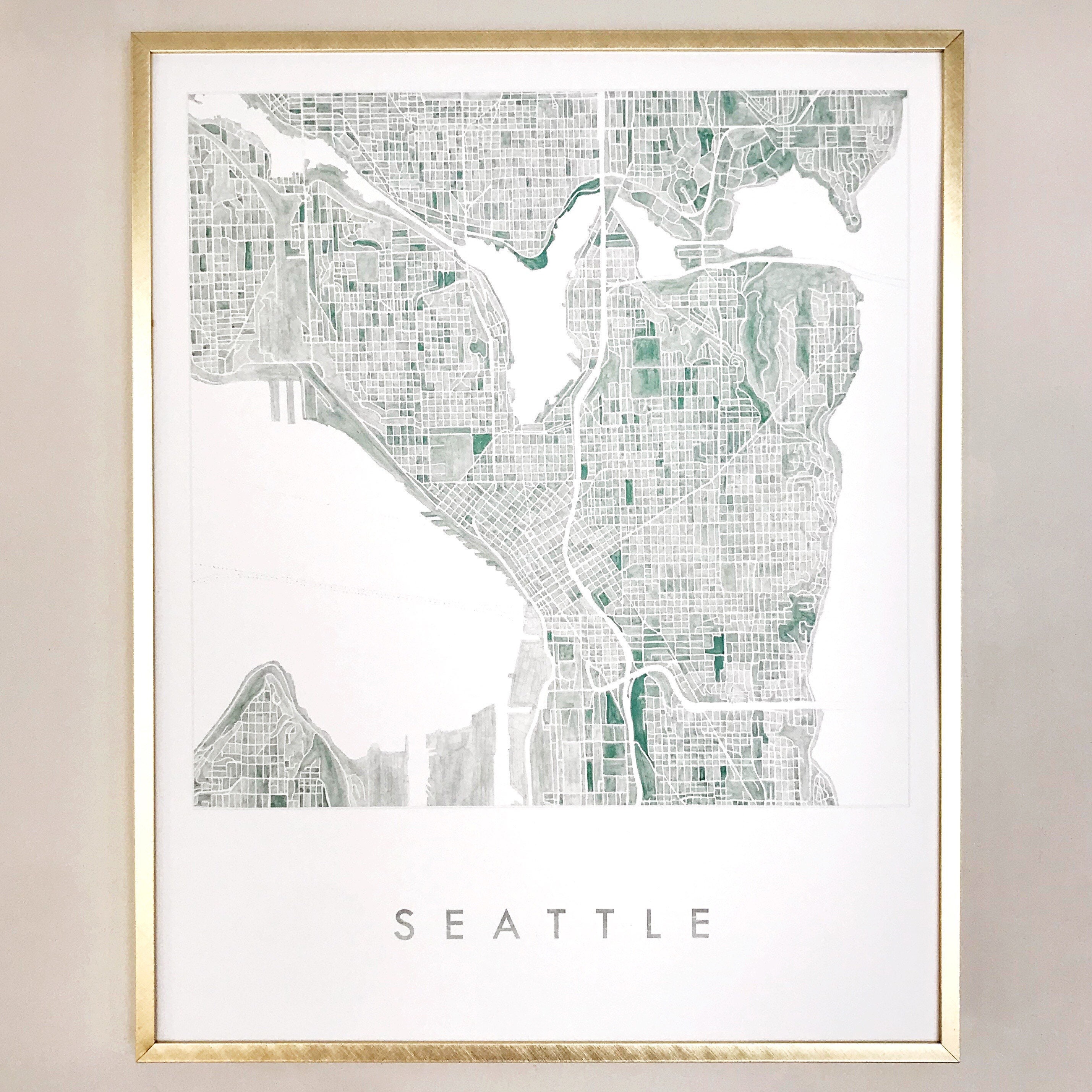 SEATTLE Lake Union Map Watercolor Print WASHINGTON City Block | Etsy