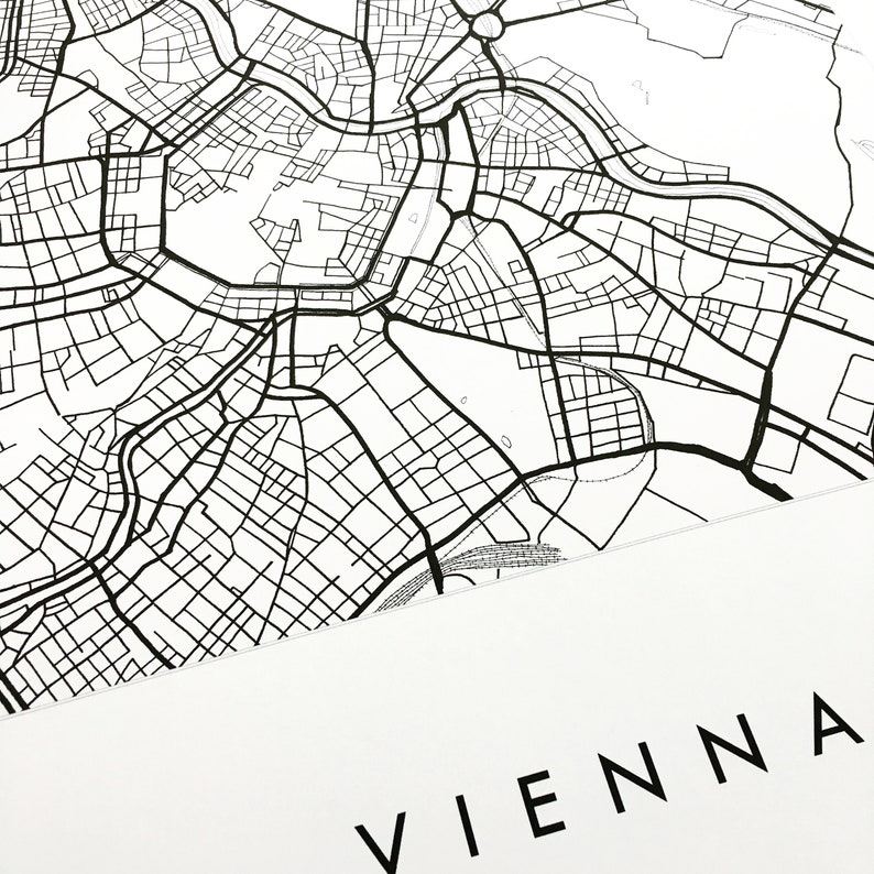 VIENNA Map Hand Drawn Street Map AUSTRIA City Map Drawing Black and ...