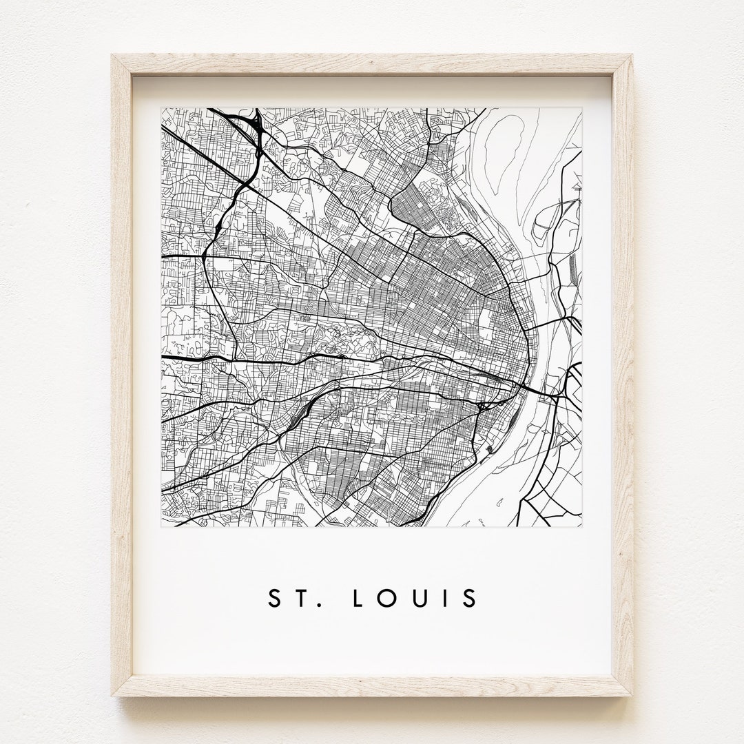 ST LOUIS Missouri Map Street Map Drawing Black and White (art Print ...