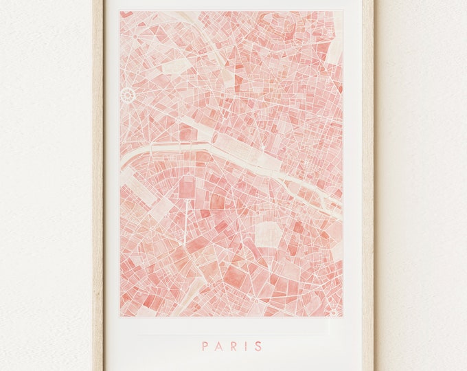 Paris France Map, Hand-painted Watercolor, Luxury Print in 5 X 7, 8 X ...