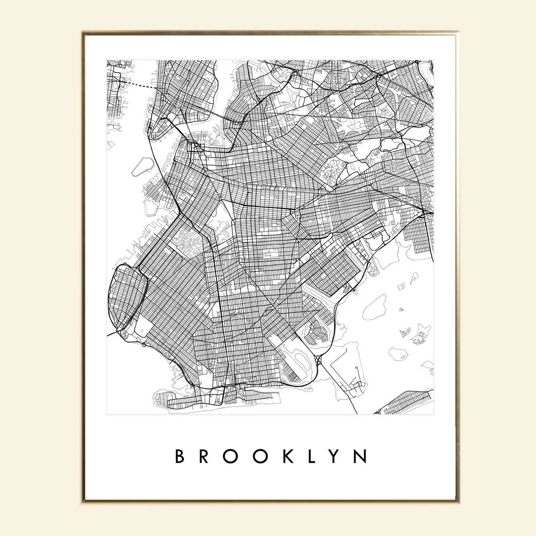 BROOKLYN Map Street Map NEW YORK City Map Drawing Black and White art ...