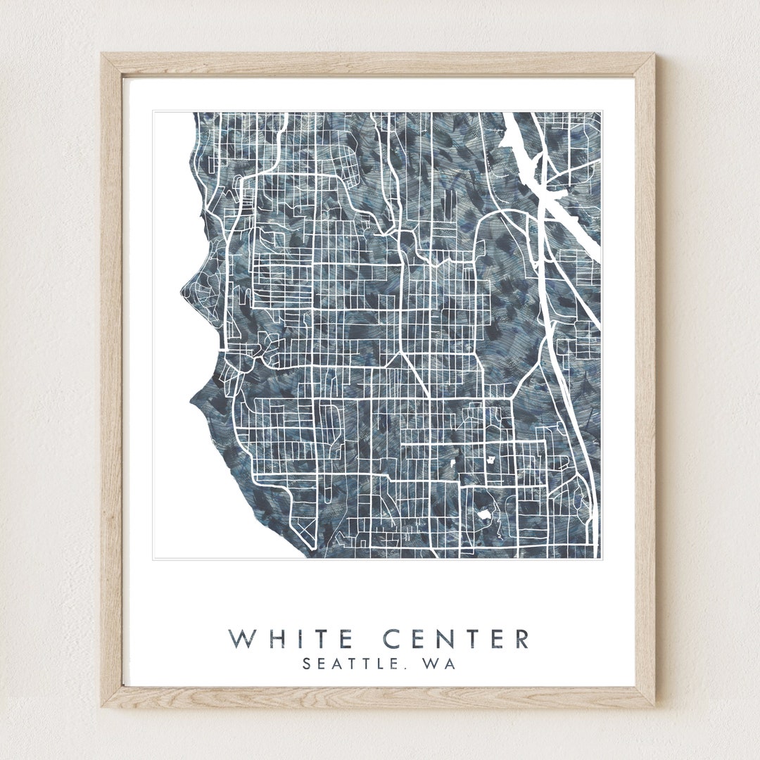 WHITE CENTER West Seattle Map Urban Fabric Watercolor Texture Painting ...