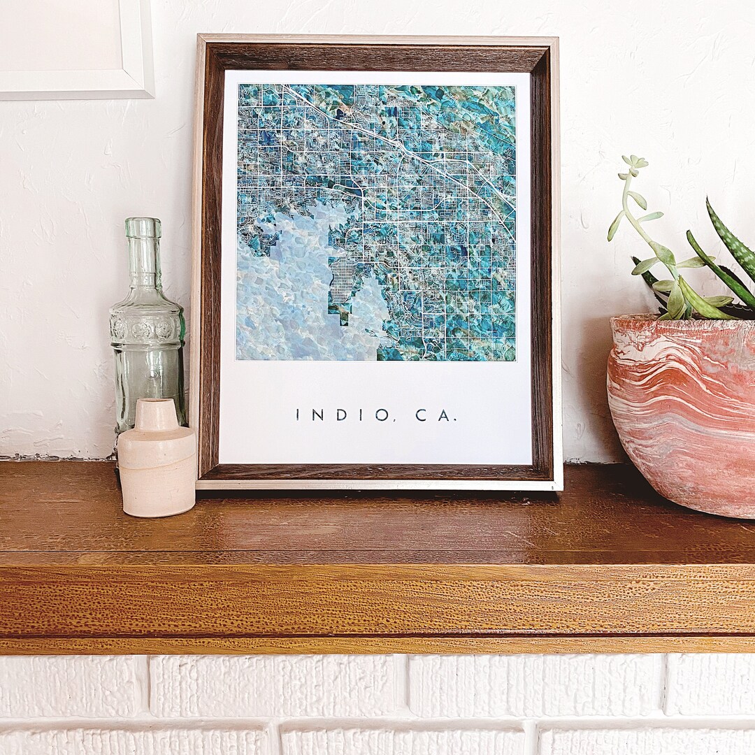 INDIO Palm Springs Map Urban Fabric Watercolor Texture Painting ...