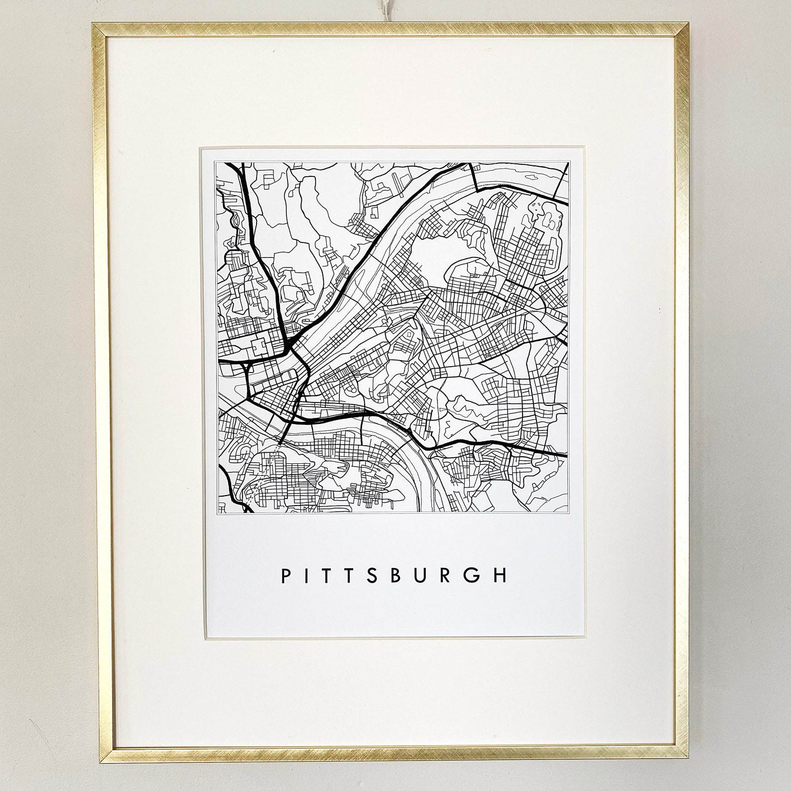 PITTSBURGH Map Street Map Pennsylvania City Map Drawing Black and White ...