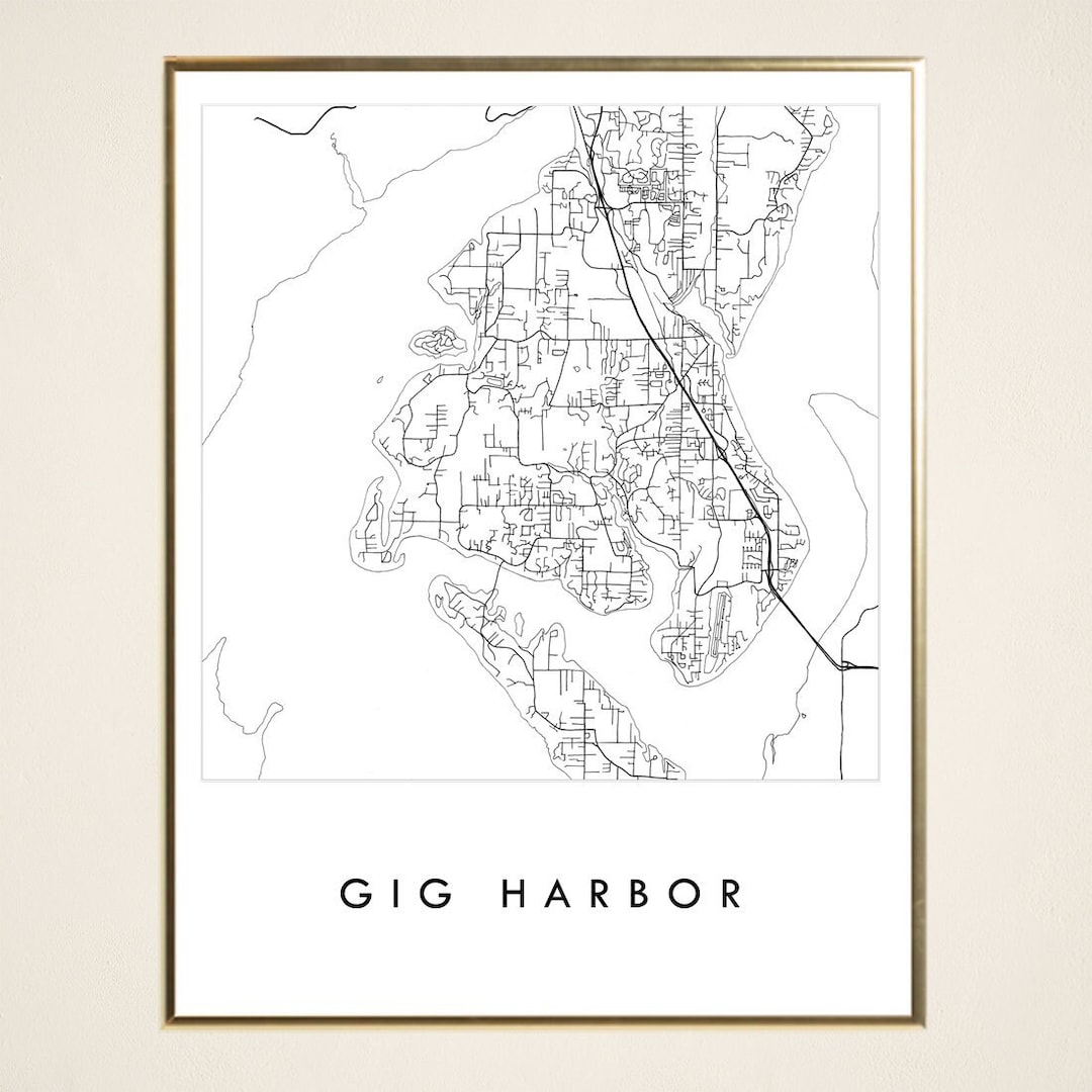 GIG HARBOR Map Hand Drawn Street Map WASHINGTON City Map - Etsy
