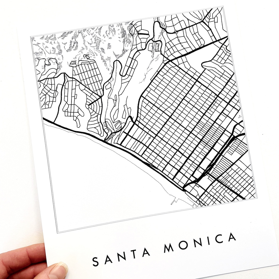 SANTA MONICA Map Street Map California City Map Drawing Black | Etsy